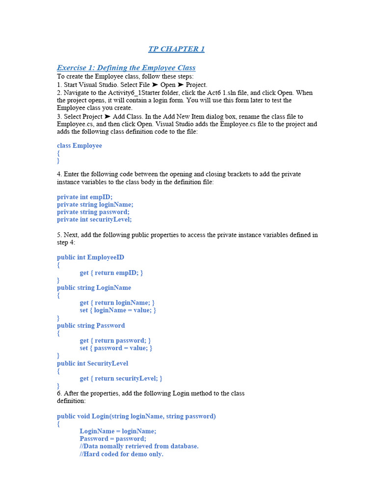 TP Chapter 1 Exercise 1: Defining The Employee Class | PDF | Constructor (Object Oriented ...