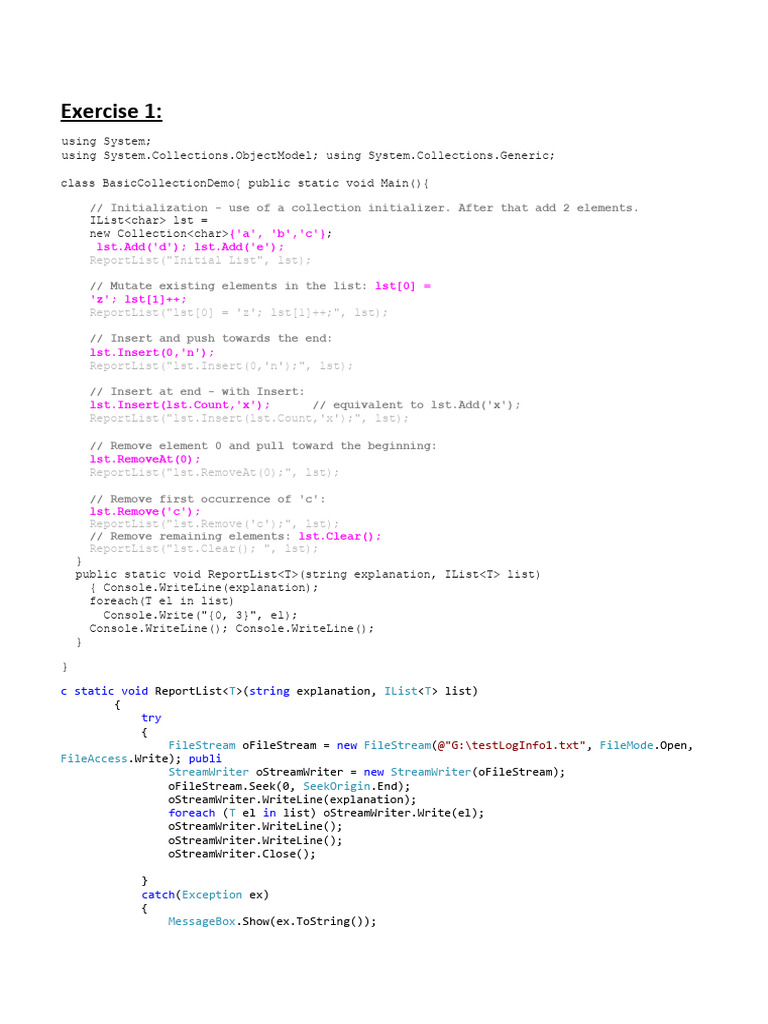 Exercise 1:: ('A', 'B','C') LST - Add ('D') LST - Add ('E') | PDF | Class (Computer Programming ...