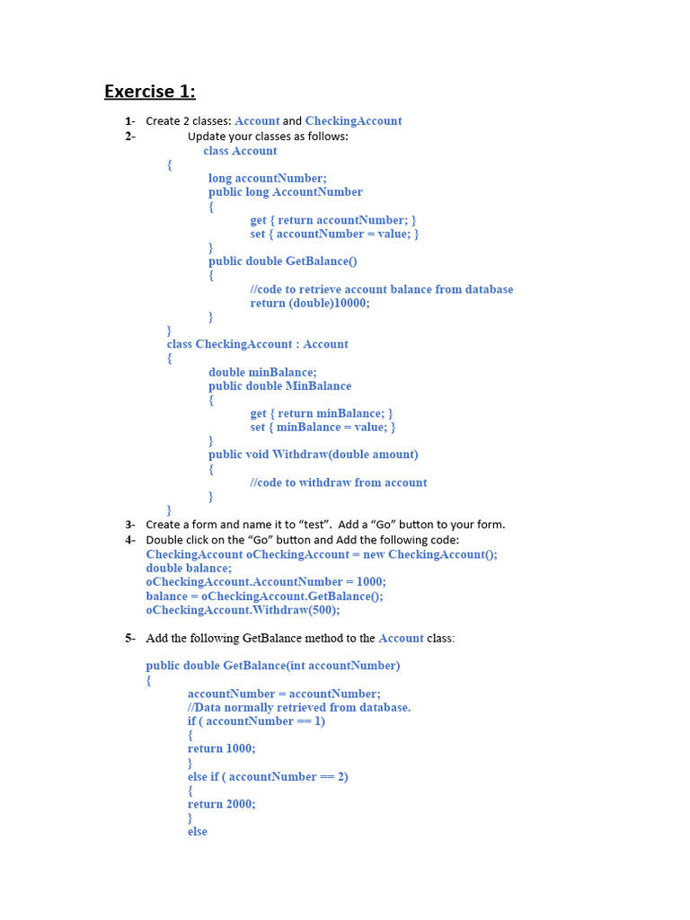 Exercise 1:: 1-Create 2 Classes: 2 | PDF