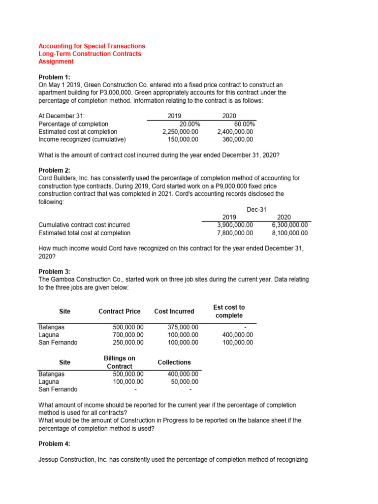 Special Transactions in Construction Accounting | PDF | Business | Economies