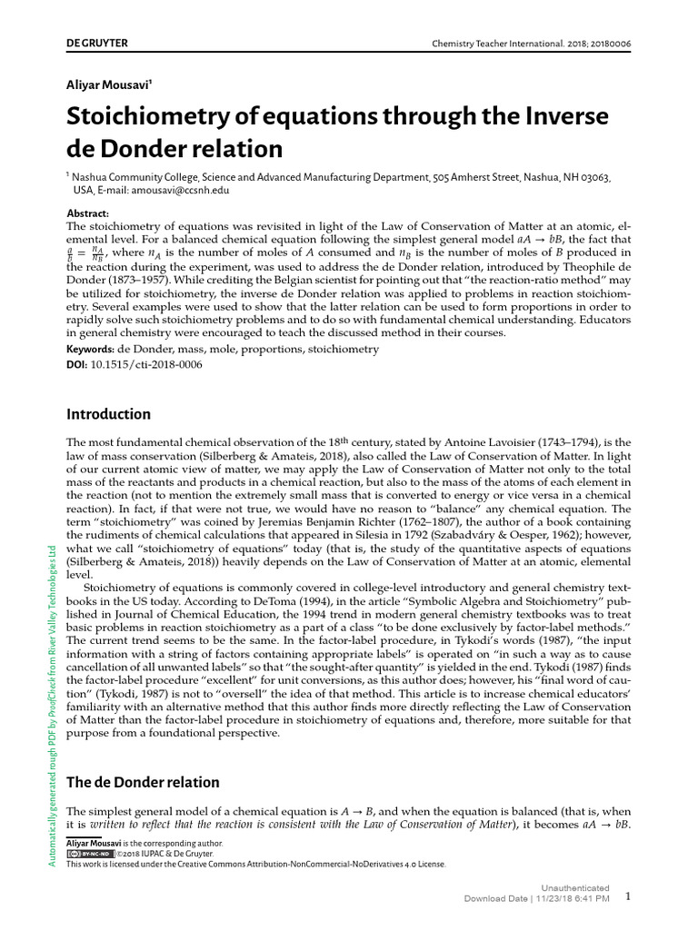 Stoichiometry for Chemistry Educators | PDF | Stoichiometry | Nature
