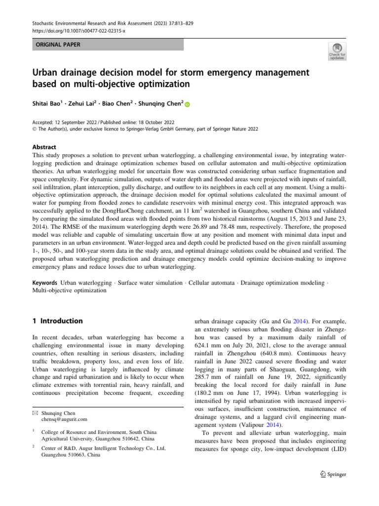 Urban Drainage Decision Model For Storm Emergency Management Based On Multi-Objective ...