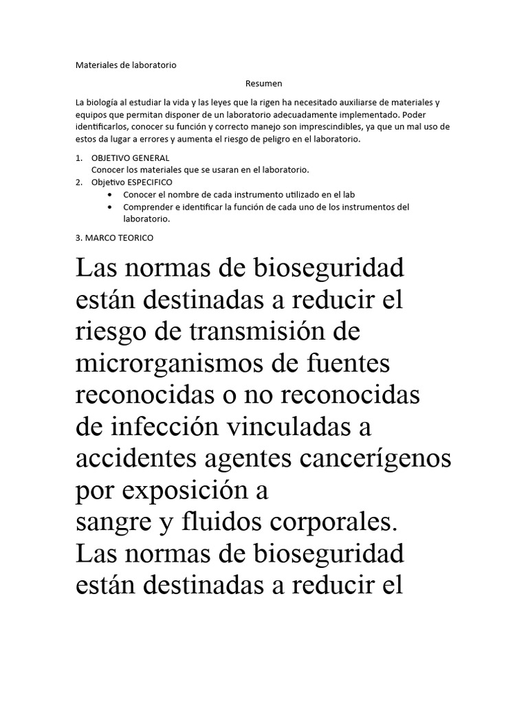 Bioseguridad y Materiales de Laboratorio | PDF | Laboratorios
