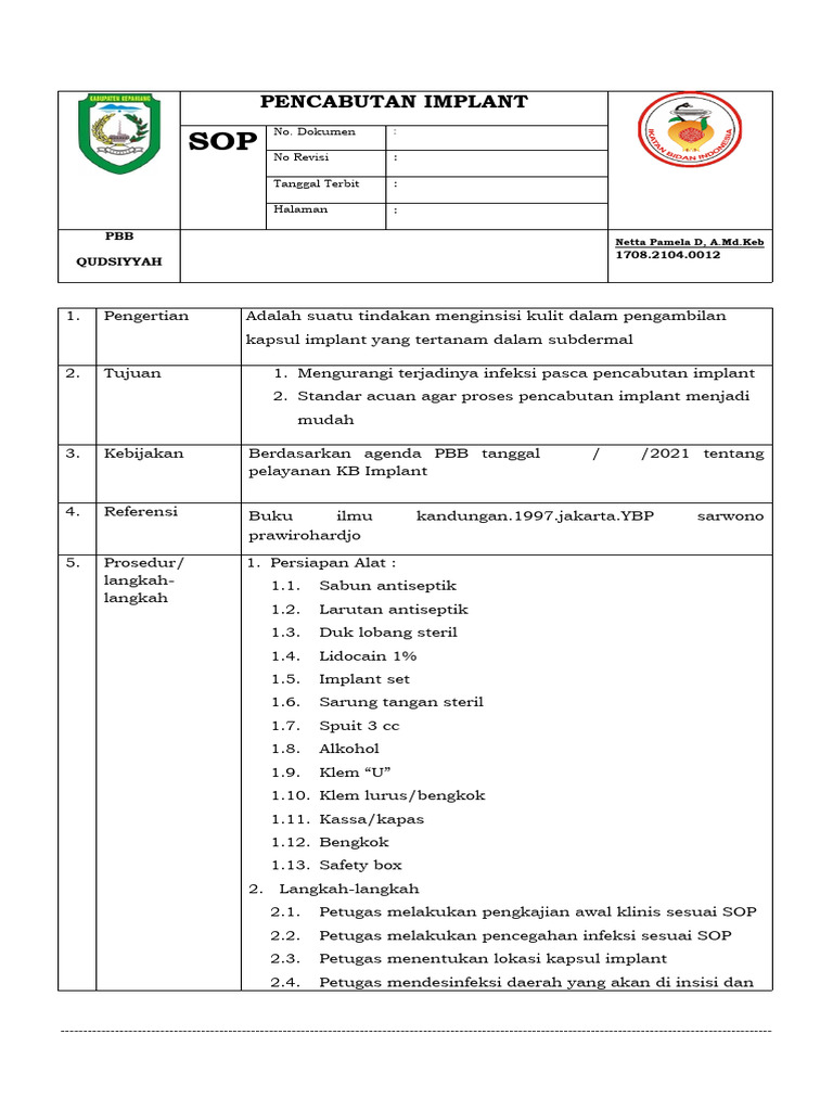 B. Sop Pencabutan Implant | PDF