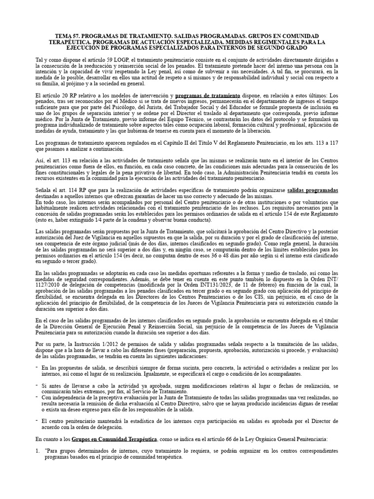 Tema 57. Programas de Tratamiento | PDF | La dependencia de sustancias | Prisión