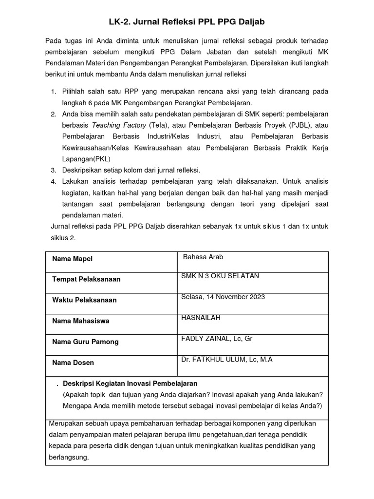 Refleksi PPL PPG Daljab 2023 | PDF