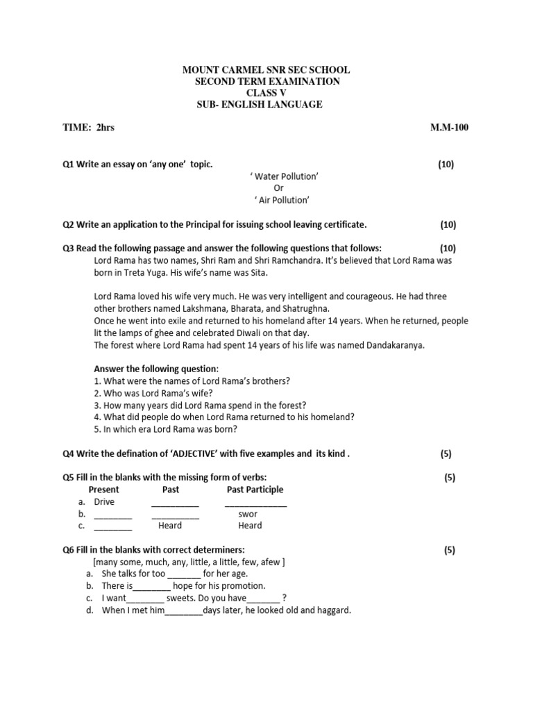 English Language Class 5th | PDF | Rama | Linguistics