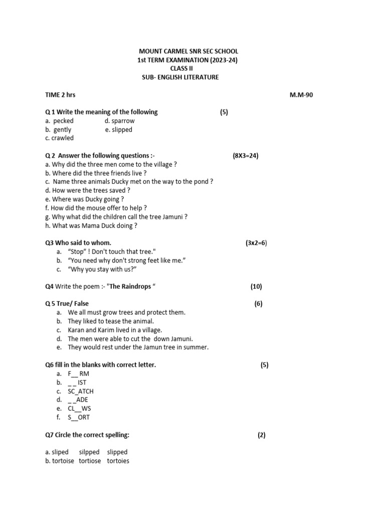 English Literature Class 2nd | PDF