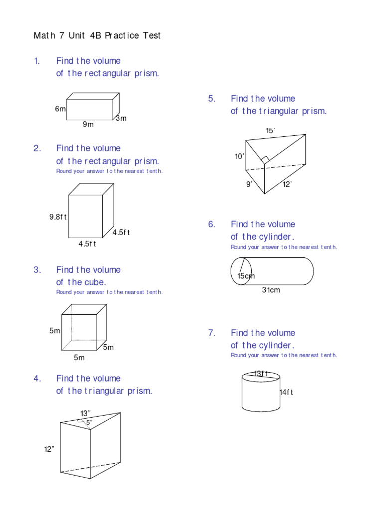 Unit 4 B Practice Math 7 | PDF | Area | Geometry