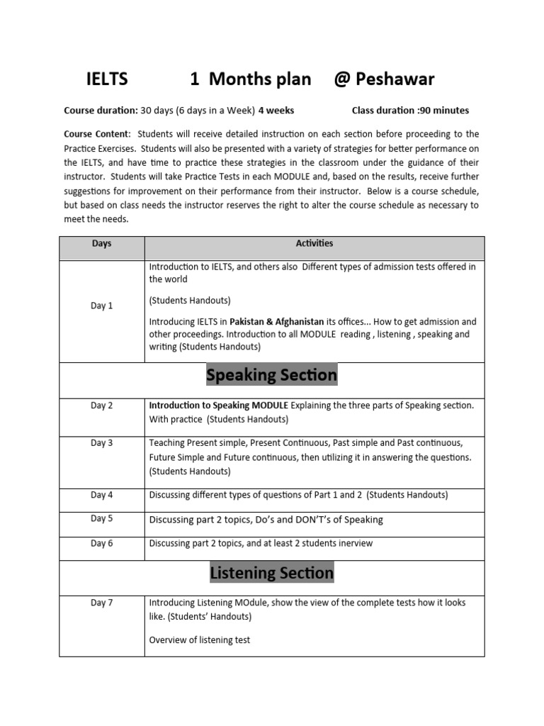 IELTS Teaching Plan Final | PDF | International English Language ...