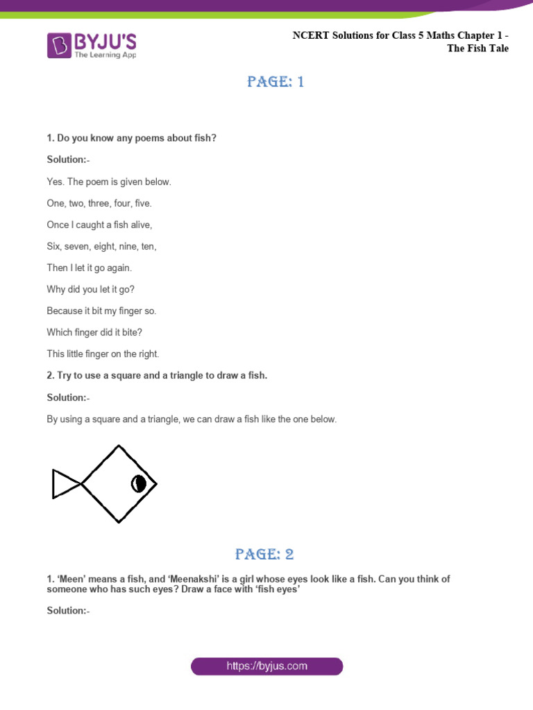 NCERT Solutions For Class 5 Maths 9 May Chapter 1 The Fish Tale | PDF | Speed | Money