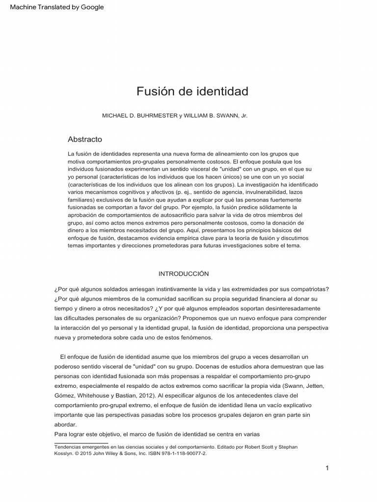 Swann-Identity Fusion | PDF | Cognición | Psicología Social