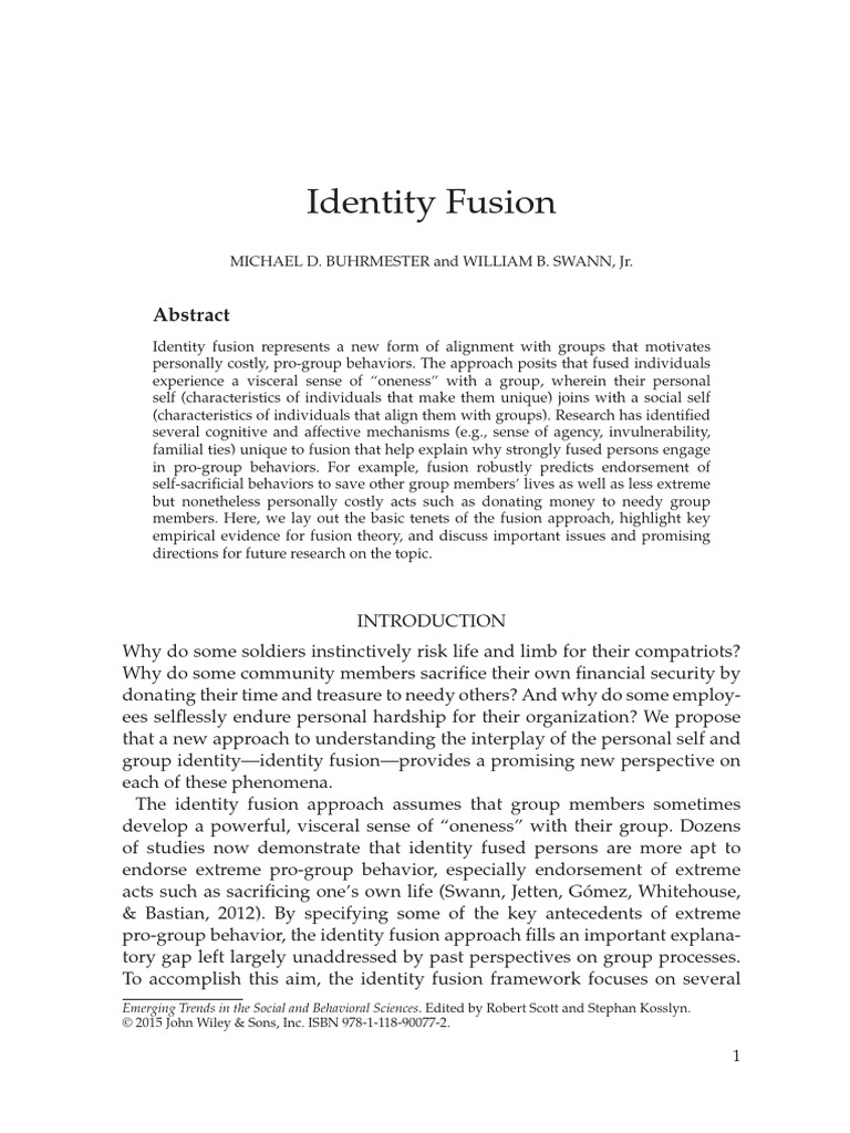 Swann Identity Fusion | PDF | Cognition | Behavioural Sciences