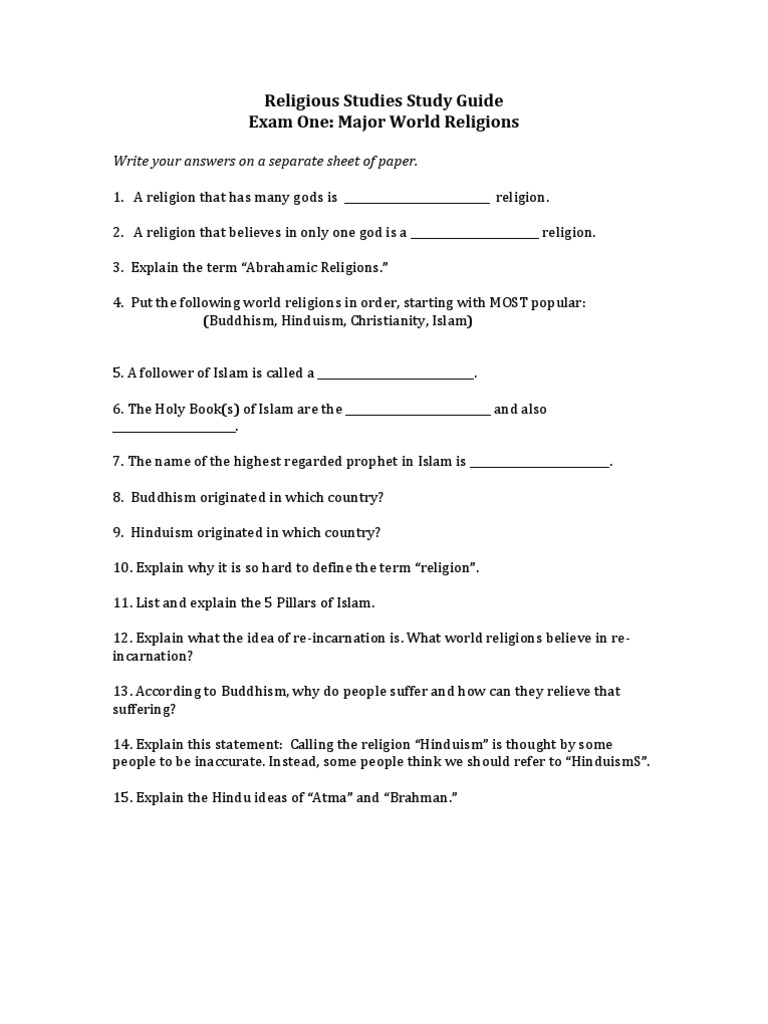 World Religions Guide and Test | PDF