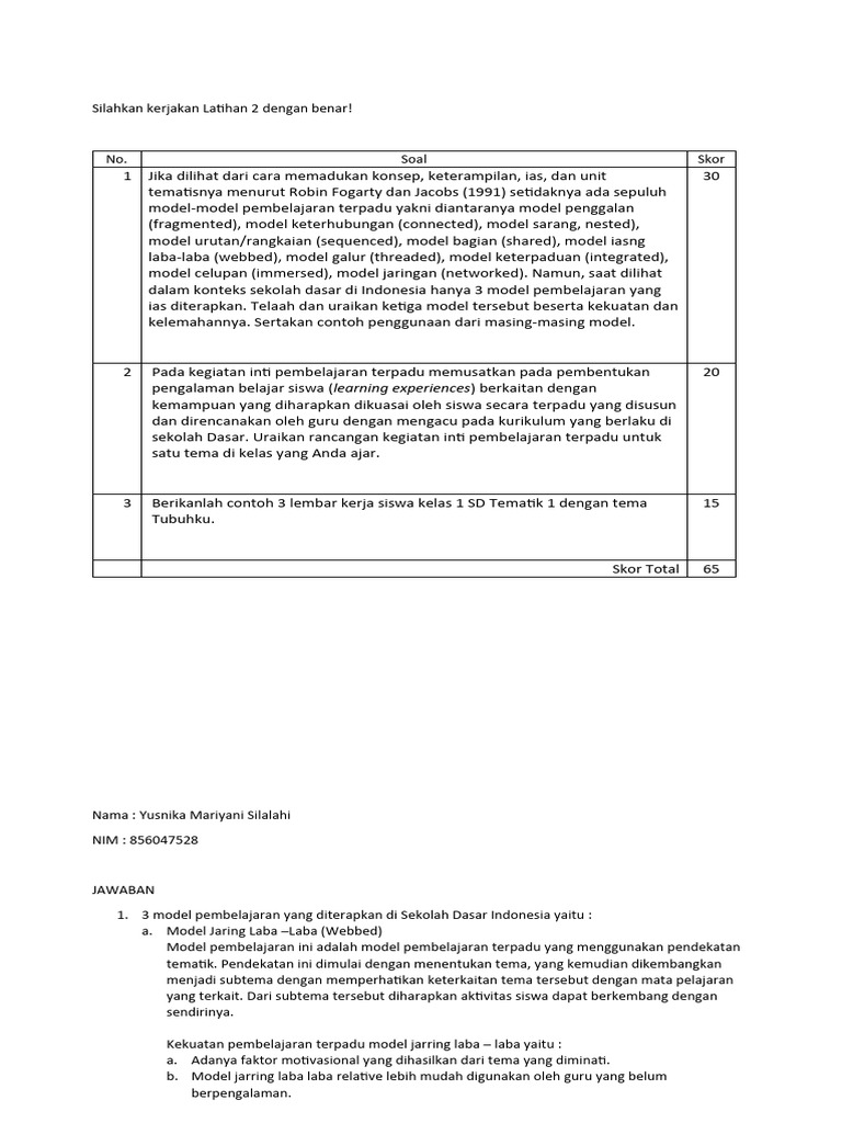 TT2 Terpadu Yusnika | PDF