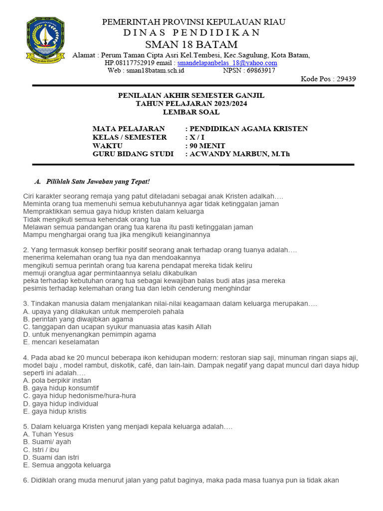 Contoh Soal Sumatif Akhir Kelas X | PDF