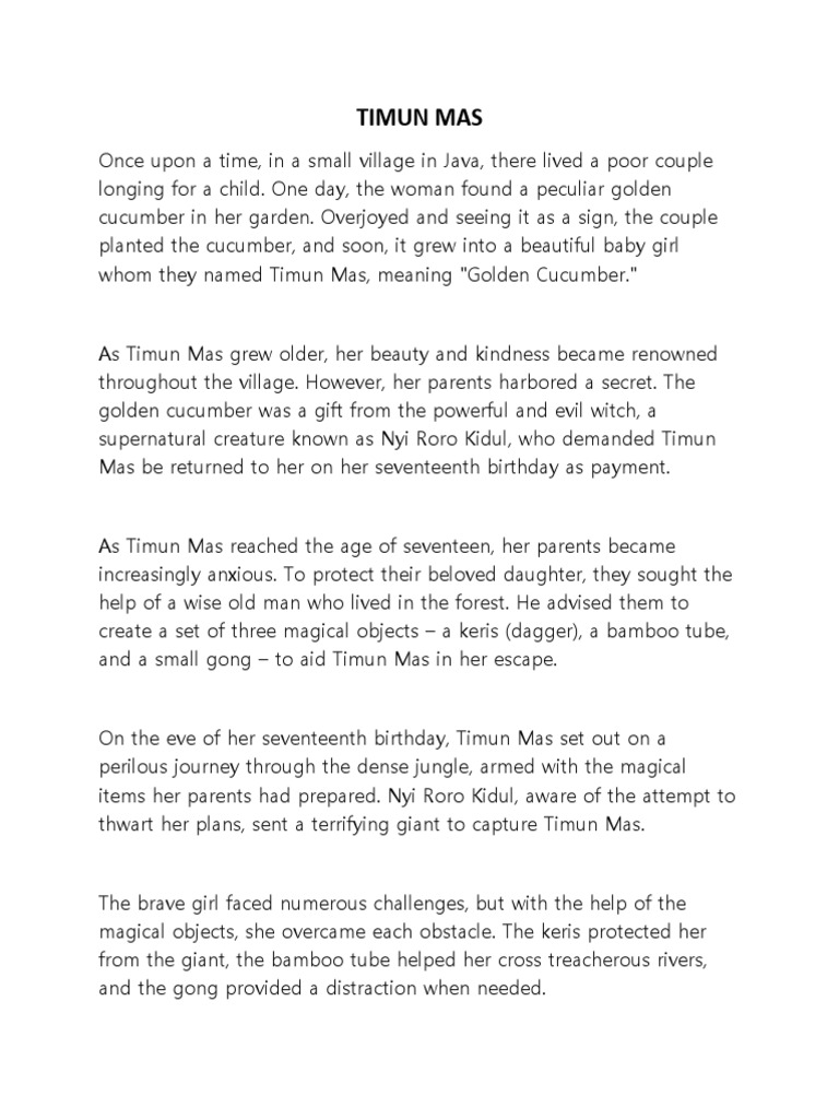 Timun Mas: A Tale of Courage and Magic | PDF | Young Adult