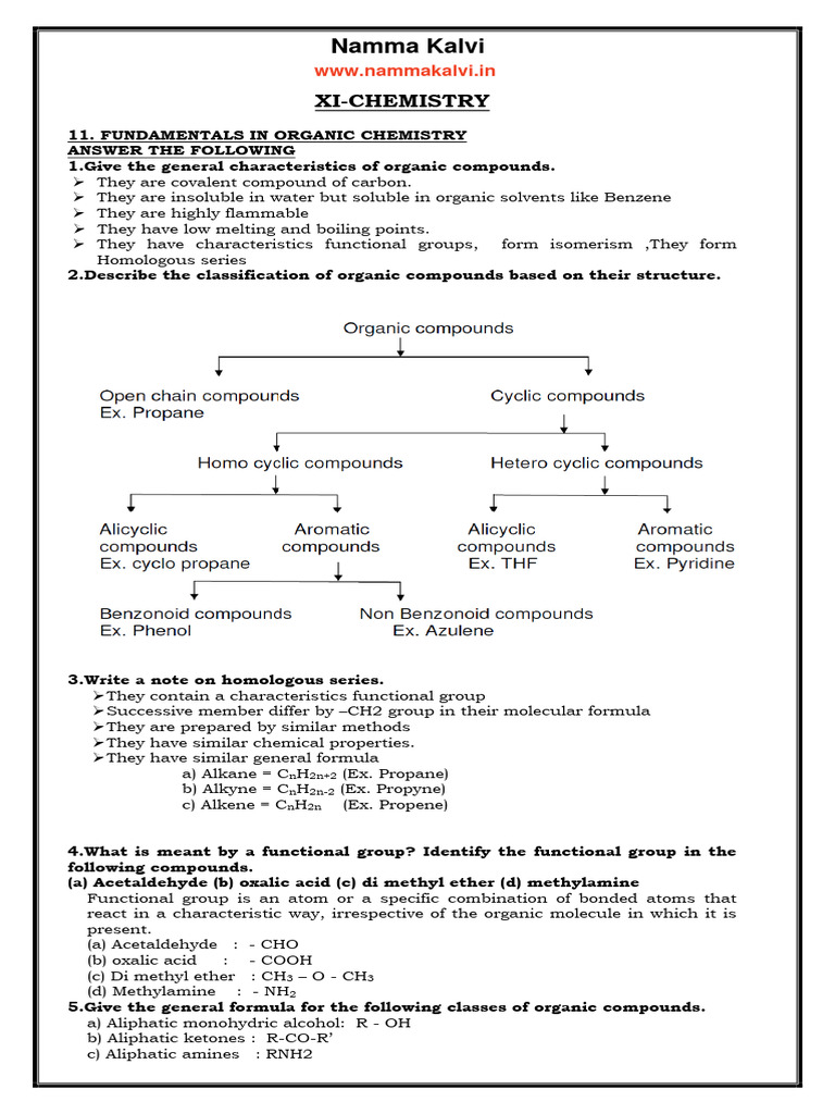 Namma Kalvi 11th Chemistry Unit 11 Study Material em 215587 | PDF ...