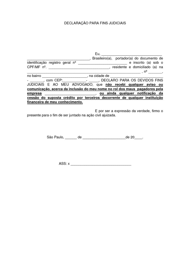Declaração Para Fins Judiciais Pdf