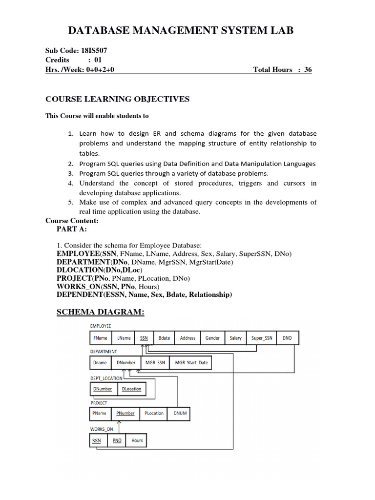 DBMS Lab (18IS507) Manual With Solutions-1 | PDF | Databases | Sql