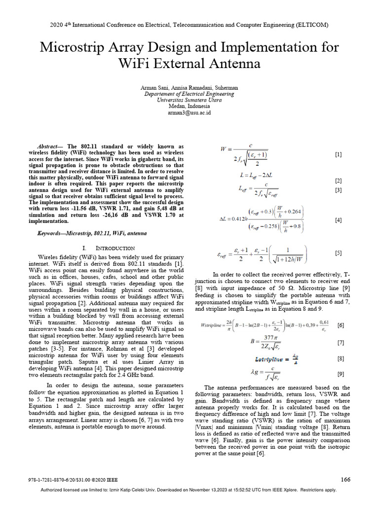 Microstrip Array Design and Implementation For WiFi External Antenna | PDF | Antenna (Radio) | Wi Fi