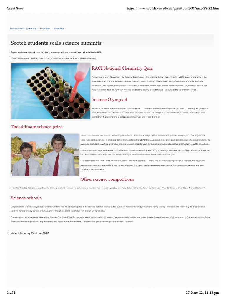 Great Scot Scotch Students Scale Science Summits | PDF | Science ...