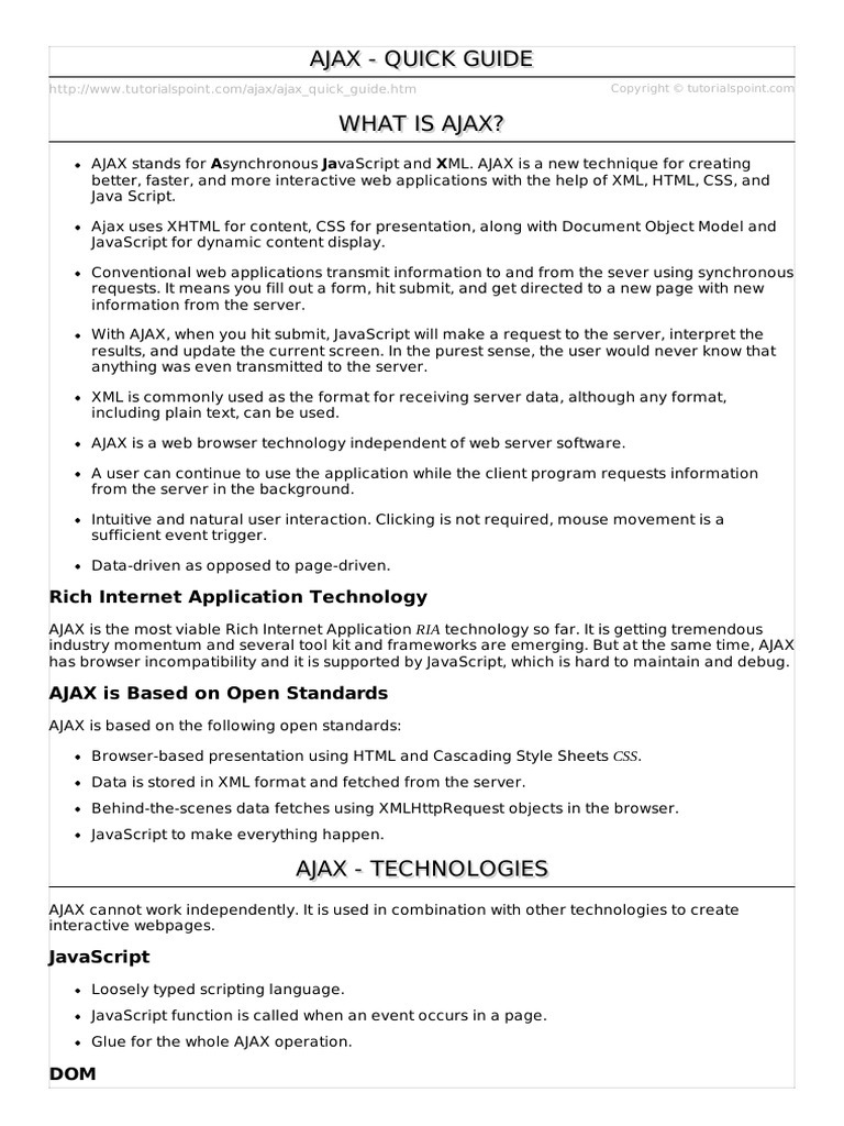Ajax Quick Guide | PDF | Ajax (Programming) | Dynamic Web Page Ajax Quick Guide | PDF | Ajax (Programming) | Dynamic Web Page