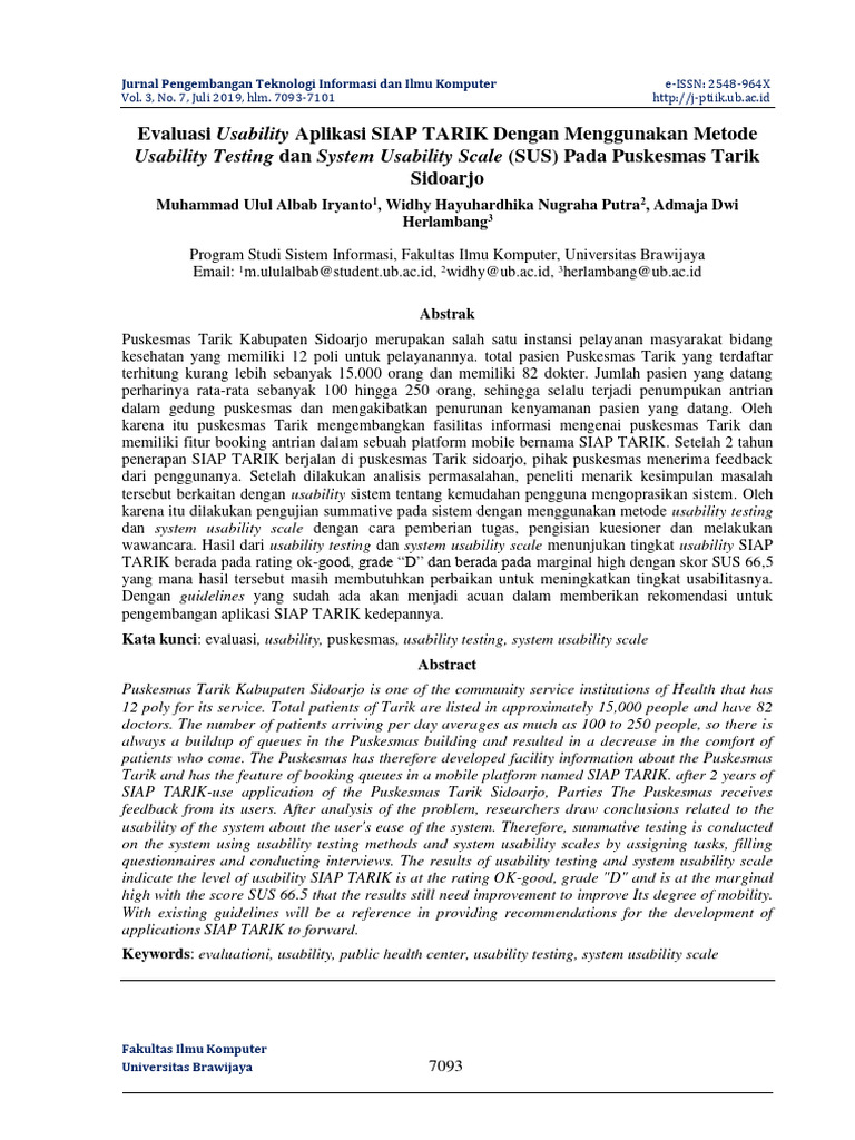 Usability Testing Dan System Usability Scale (SUS) Pada Puskesmas Tarik ...