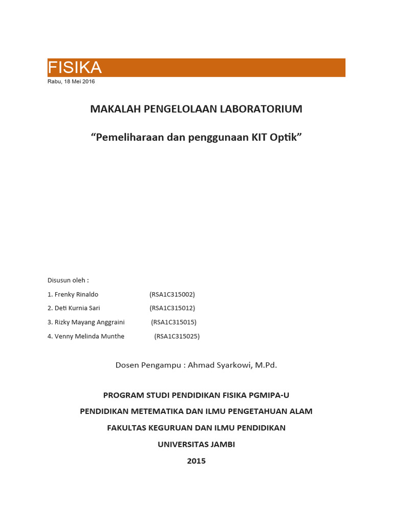 Pemeliharaan Kit Optik | PDF