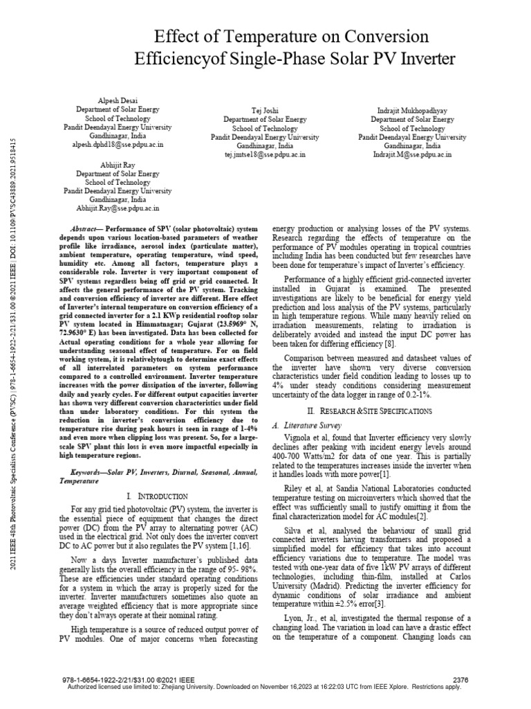 Effect of Temperature On Conversion Efficiency of Single-Phase Solar PV ...