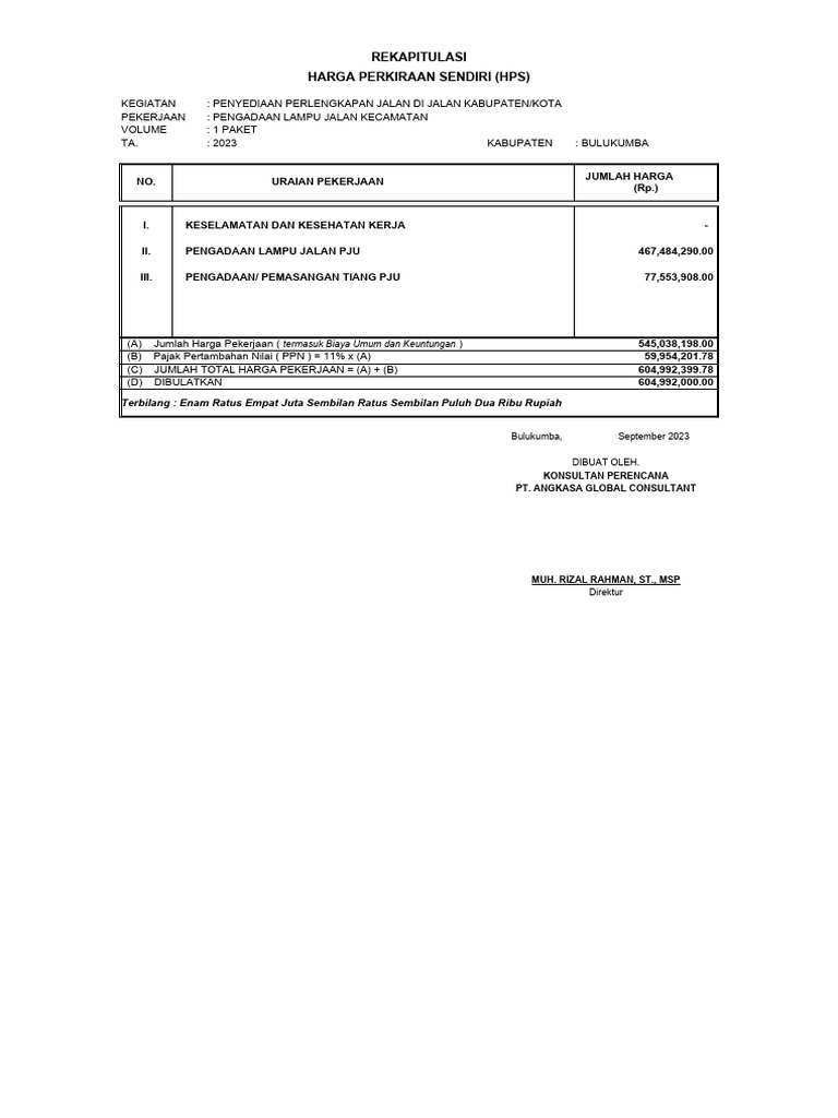 RAB Pengadaan Lampu Jalan Kecamatan Rev.3 Pencairan | PDF
