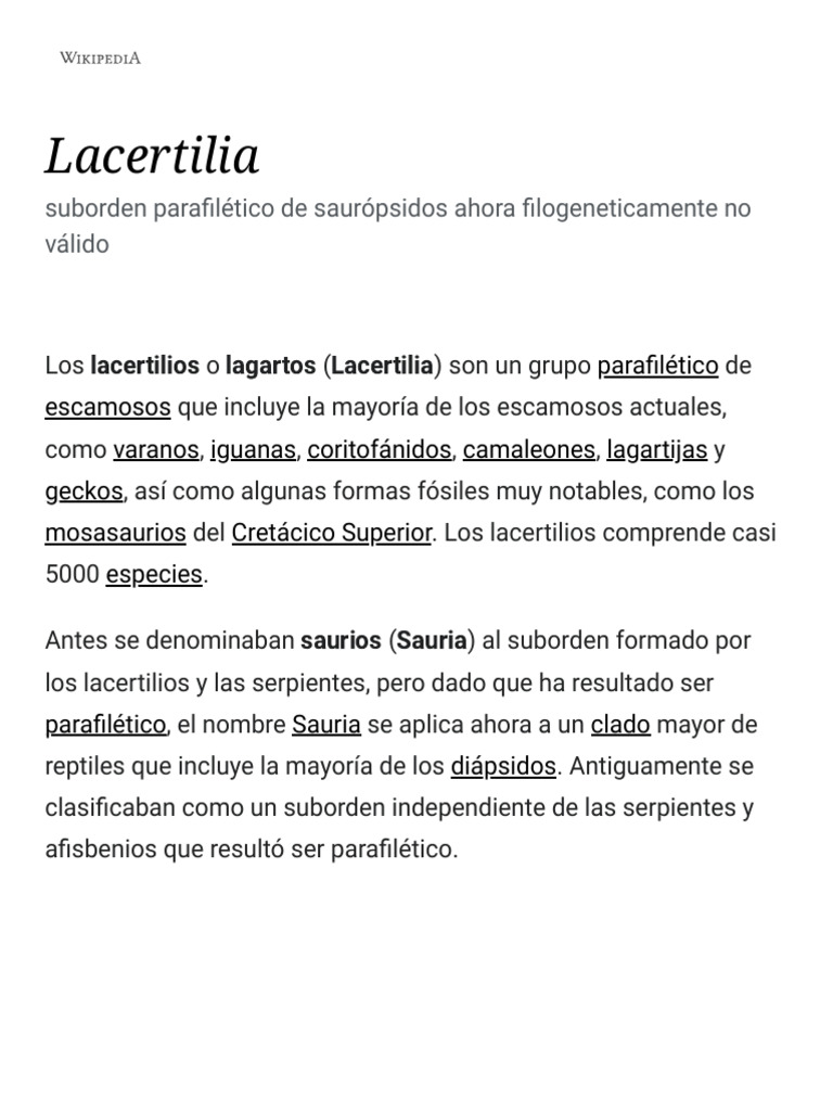 Lacertilia - Wikipedia, La Enciclopedia Libre | PDF | Lagartija | Taxa