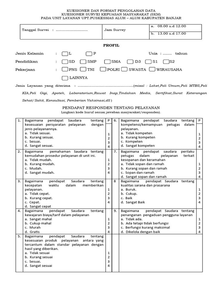 Kuesioner Dan Format Pengolahan Data | PDF