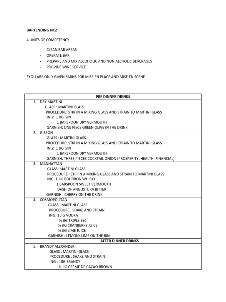 Bartending Nc2 | Download Free PDF | Martini (Cocktail) | Drink