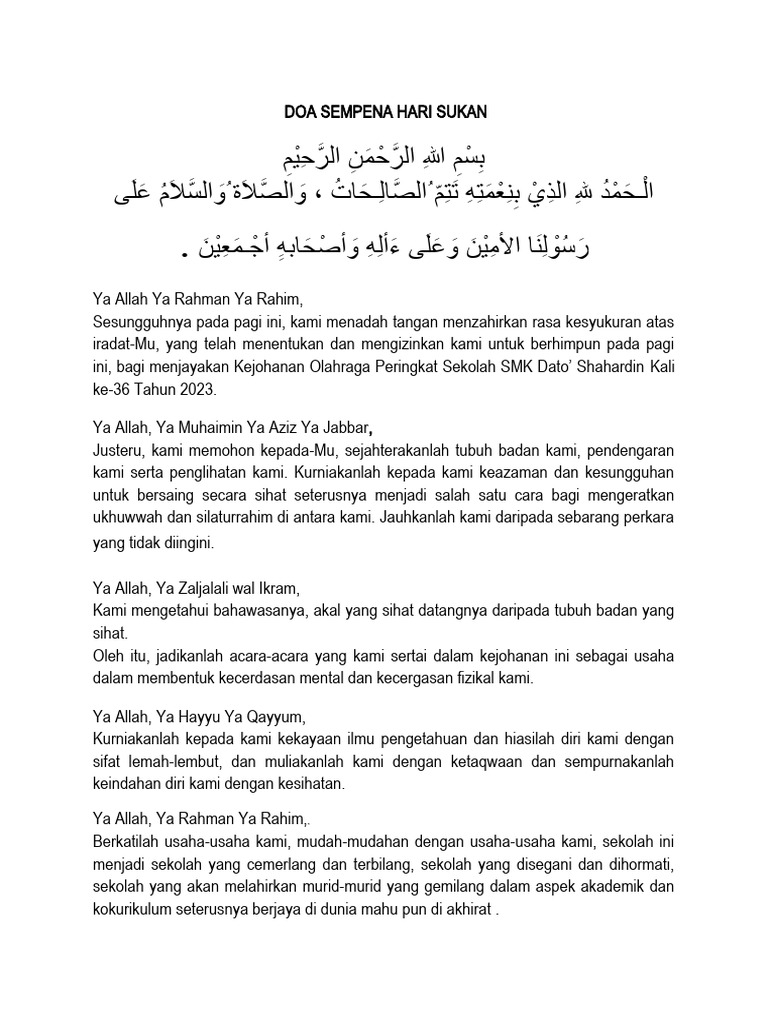 Doa Sempena Hari Sukan Pdf