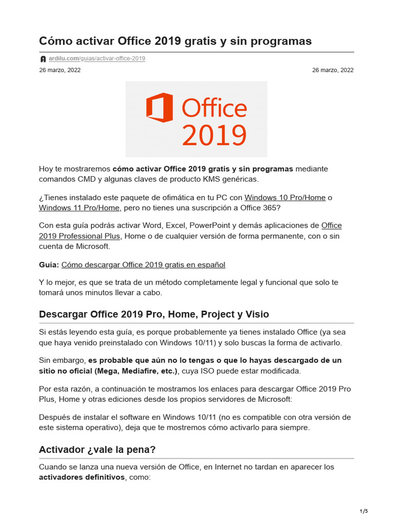 Cómo activar Office 2019 | PDF | Microsoft Office | Familias de ...