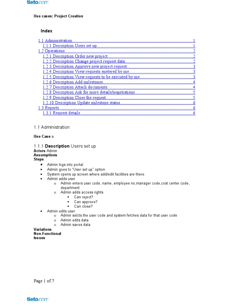 Use Cases-Project Creation | PDF | Use Case | Areas Of Computer Science