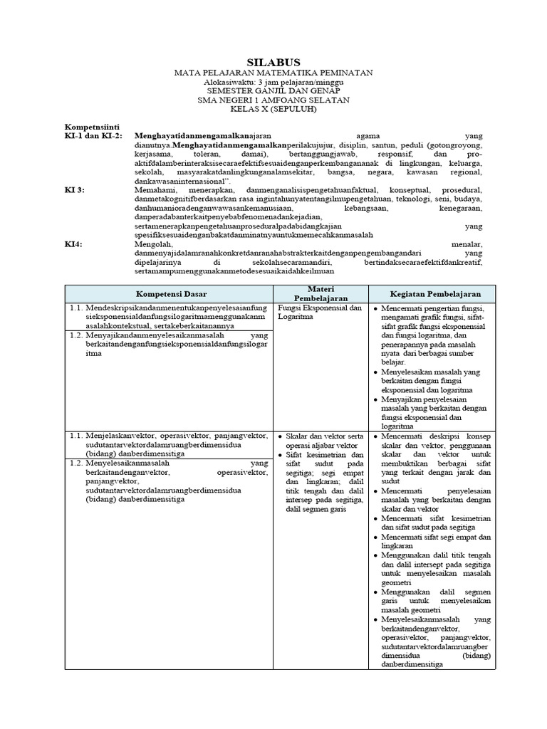 Silabus MTK 10 MIA | PDF