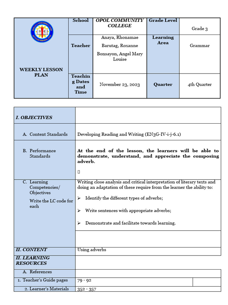 LESSON PLAN ADVERBS Finale 1 | PDF | Adverb | Learning