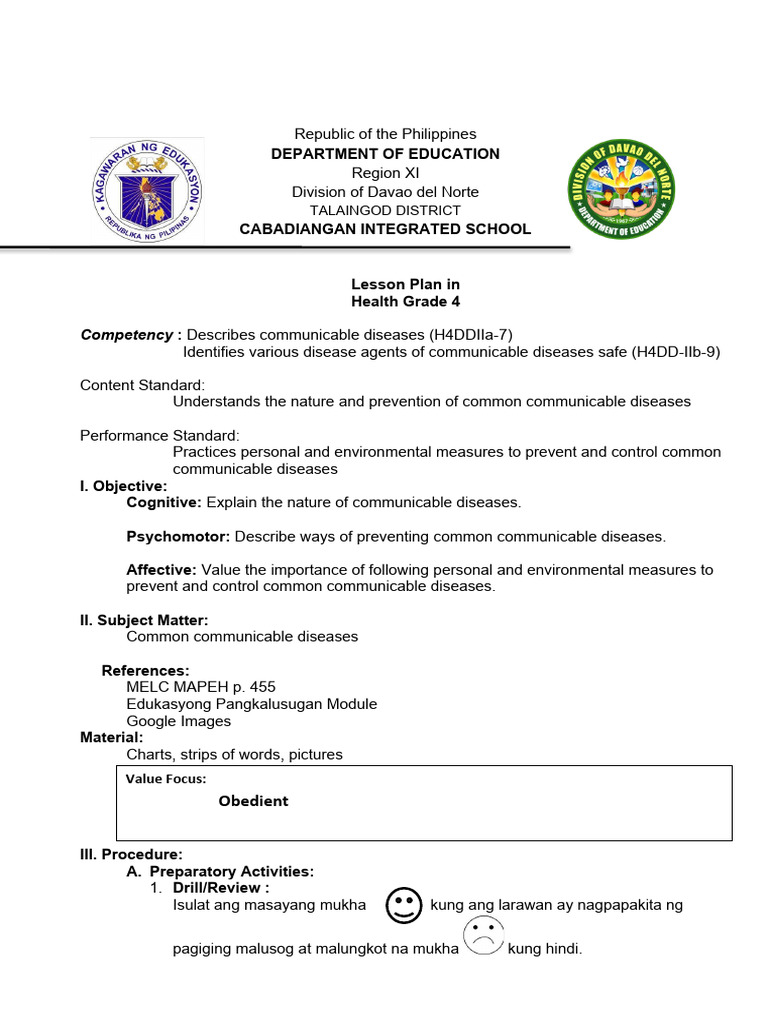 Lesson Plan in Mapeh Iv | PDF | Medical Specialties | Diseases And ...