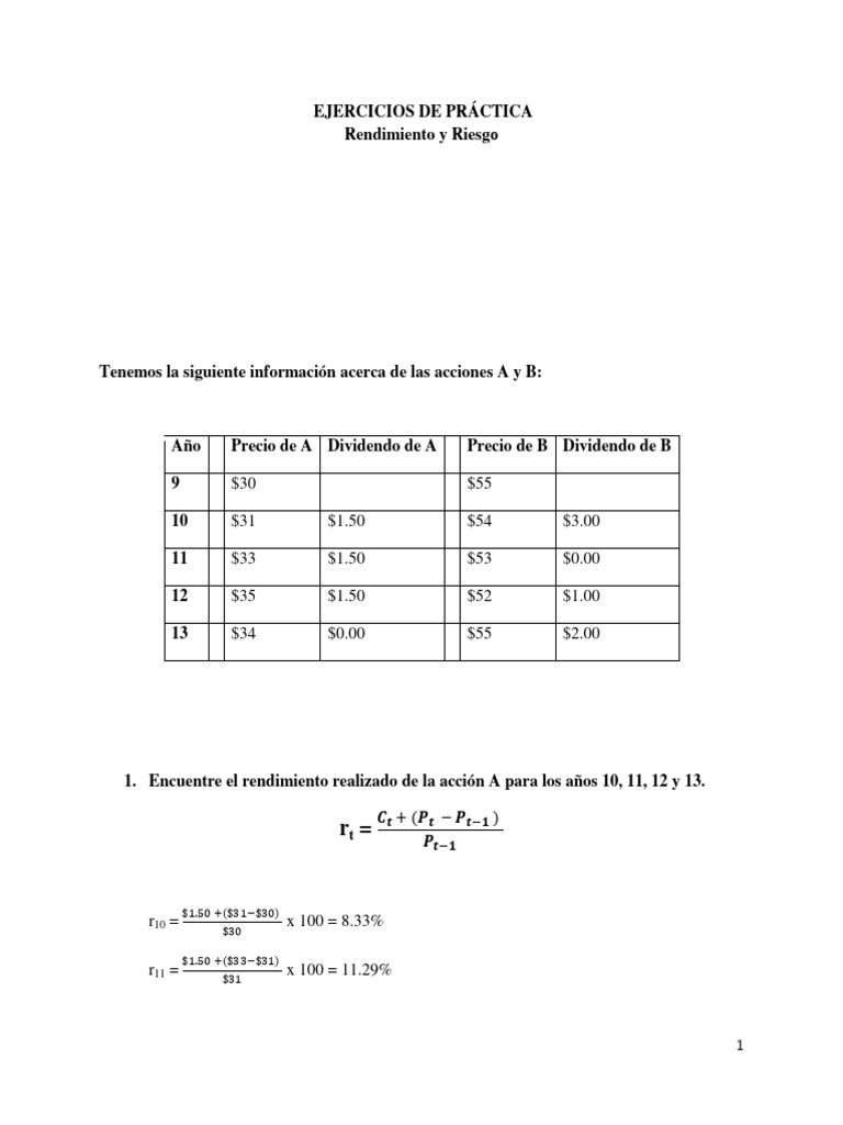 EJERCICIOS-DE-PR CTICA-Riesgo Rendimiento | PDF
