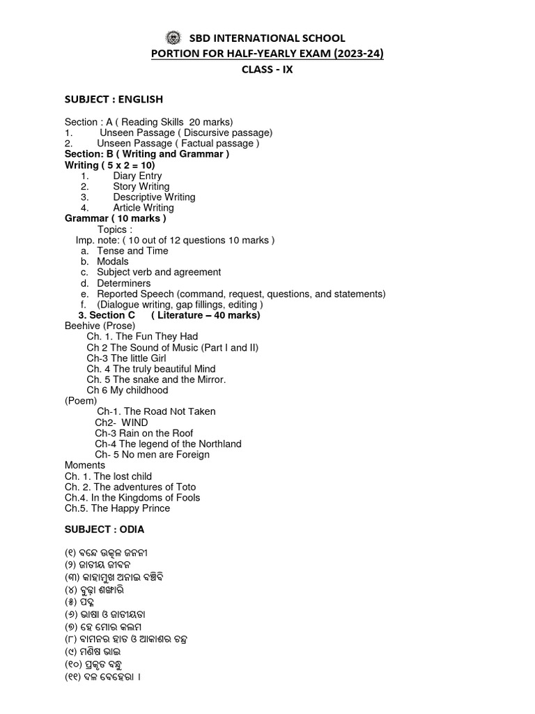 Portion - Ix - 2023-24 | PDF | Science