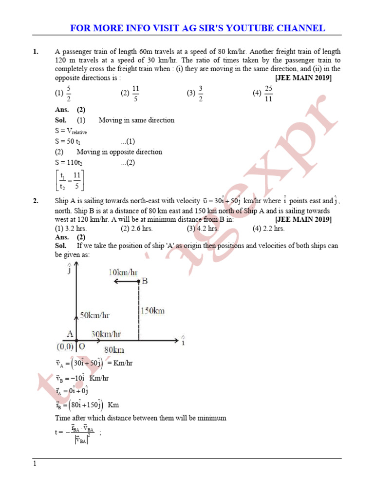 Kinematics With Sol Assignment | PDF | Speed | Velocity