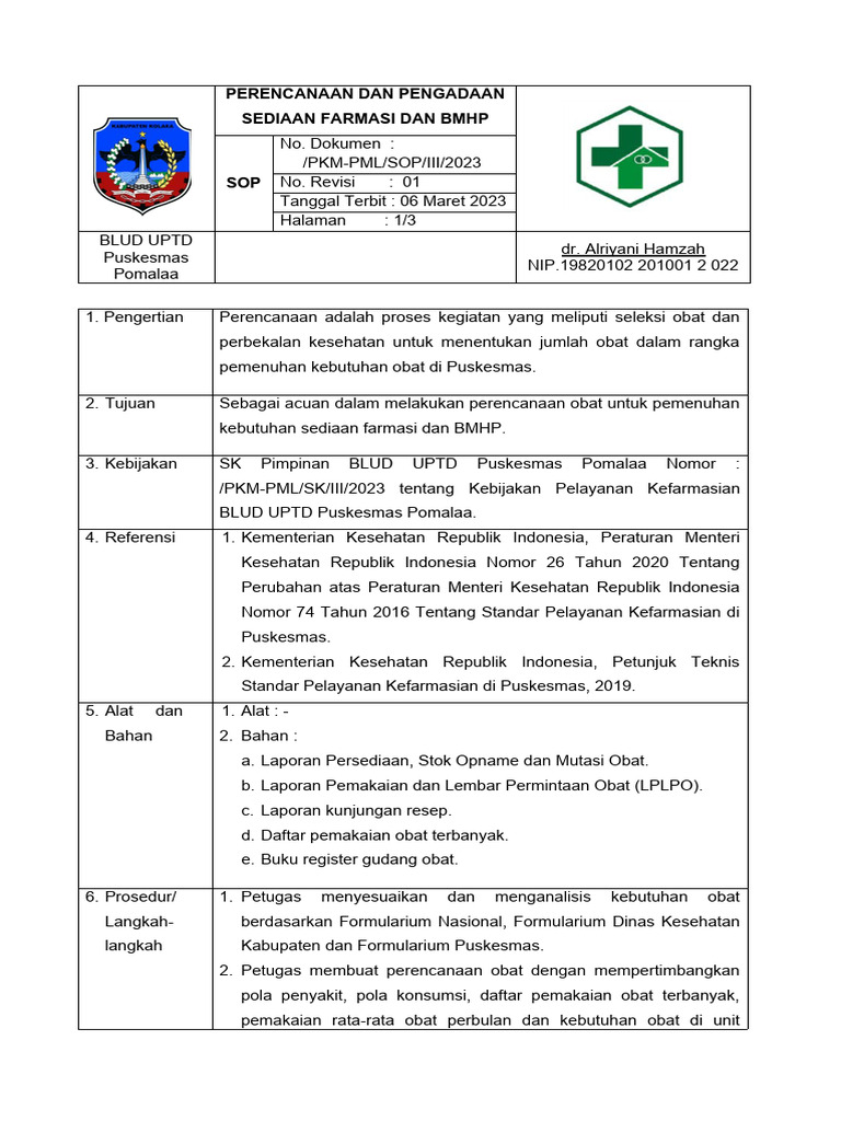 Sop Perencanaan Dan Pengadaan Sediaan Farmasi Dan Bmhp Pdf