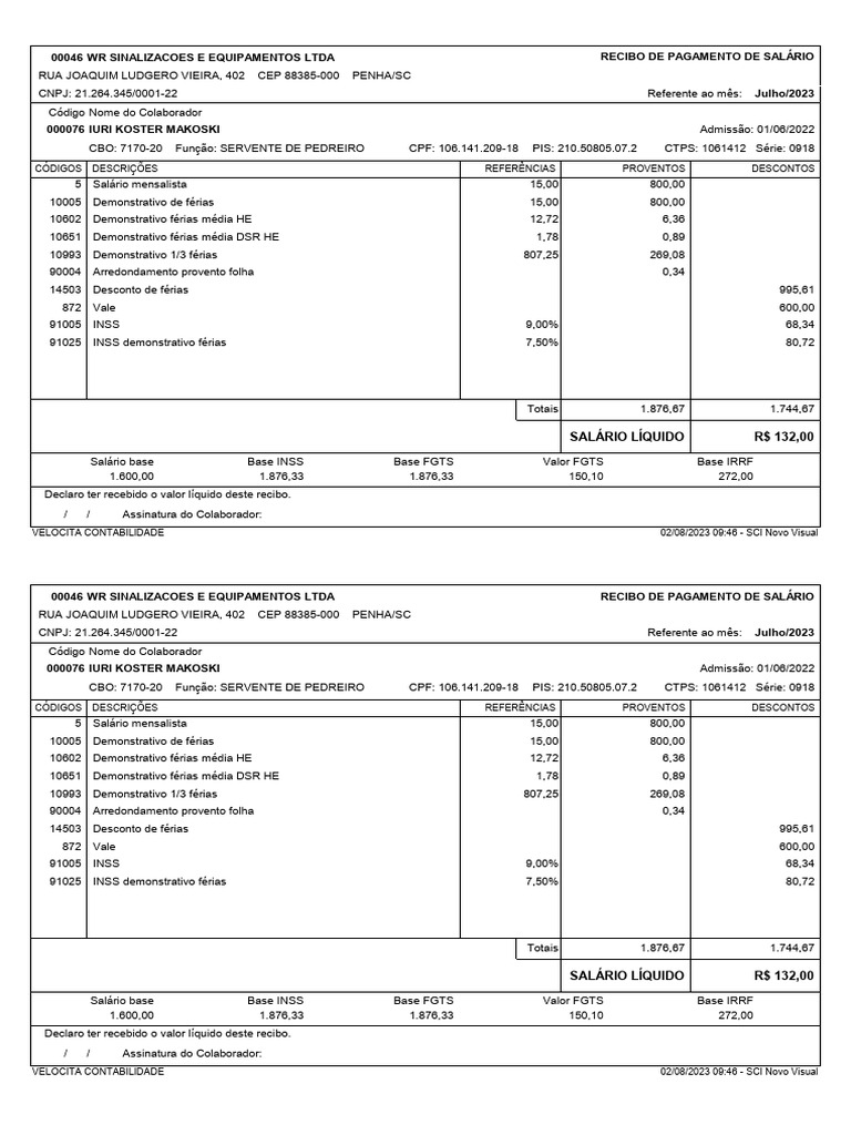 Holerite Mes 07.2023 Iuri | PDF | Férias trabalhistas | Estado de bem ... Holerite Mes 07.2023 Iuri | PDF | Férias trabalhistas | Estado de bem ...