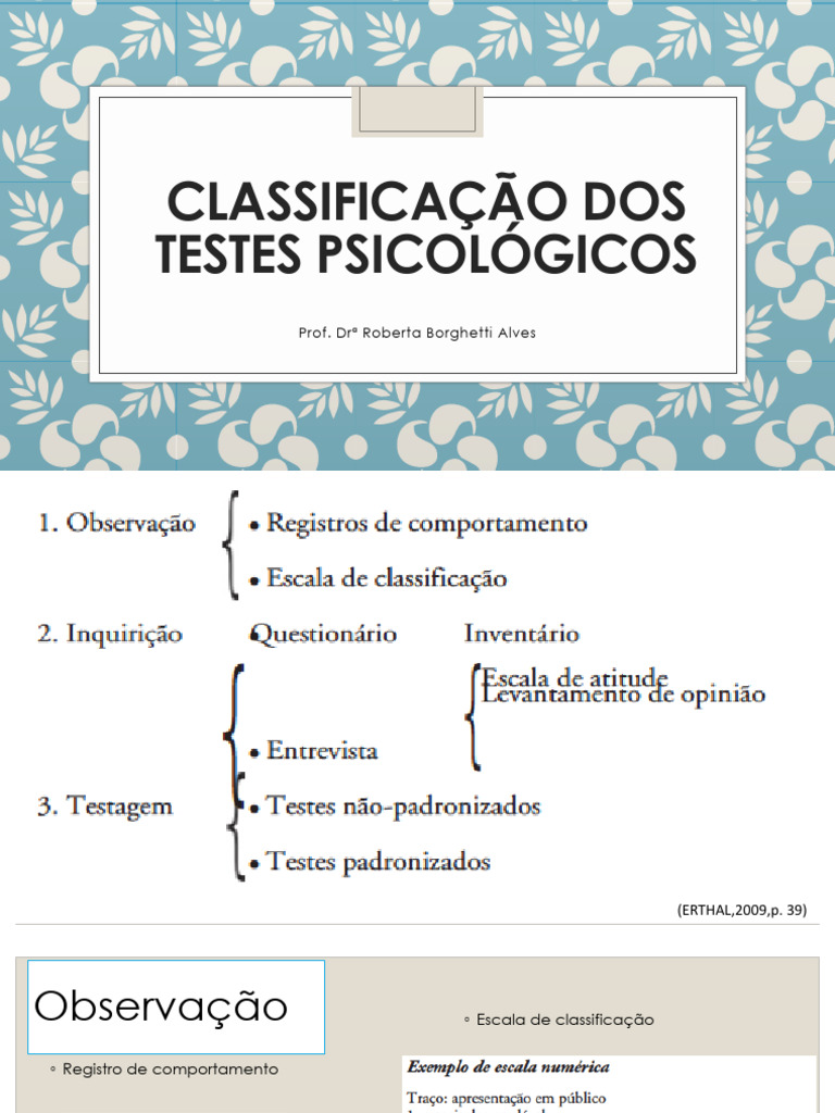 Classificação de Testes Psicológicos | PDF | Testes psicológicos ...