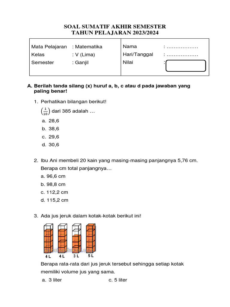 Soal Matematika - Kelas 5 | PDF