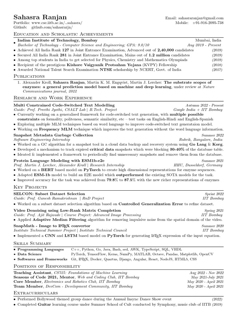 Resume (1) Iit | PDF | Computing | Software Engineering