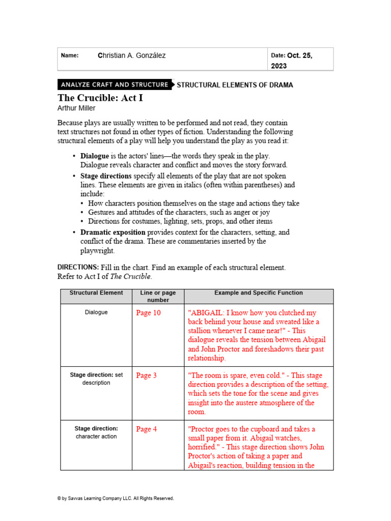 Structural Elements in The Crucible Act I | PDF | Human Communication
