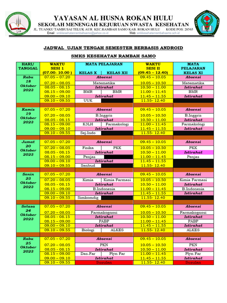 Jadwal Mid Ganjil 2023 2024 | PDF